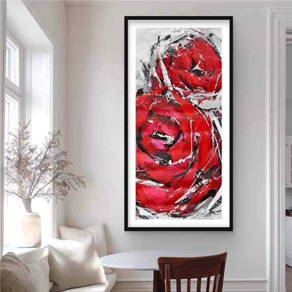 Begin Home Decor C1FM2448W6SXFJ 24 x 48 in. Abstract Red Roses - Framed ...