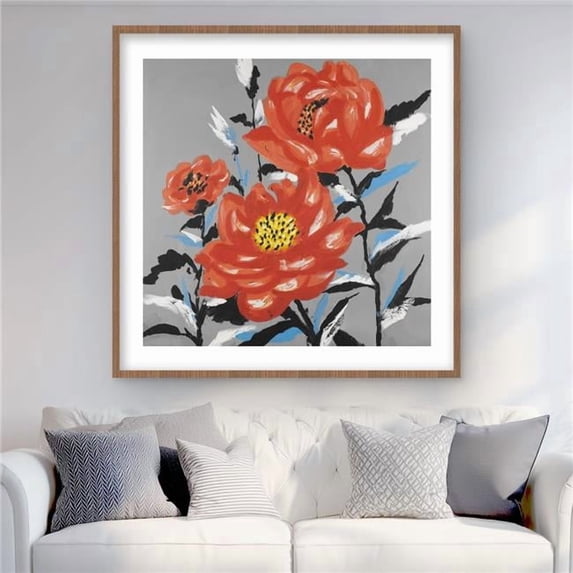 Begin Home Decor C1FM3636RM25B7 36 x 36 in. Three Pink Flowers - Framed ...