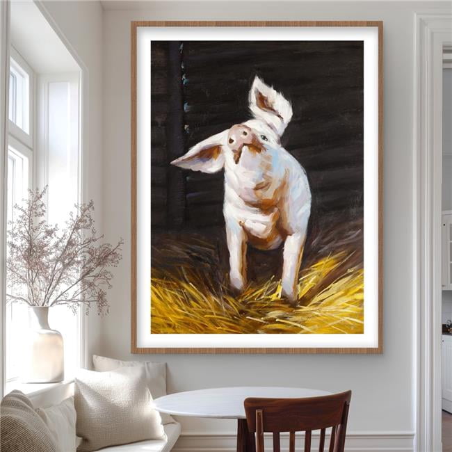Begin Home Decor C1FM364816PZGJ 36 x 48 in. Happy Pig - Framed Matted ...