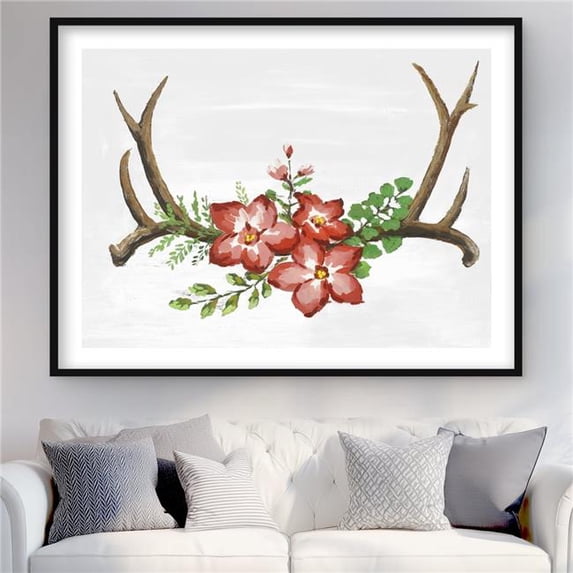Begin Home Decor C1FM36484T0MH7 36 x 48 in. Deer Horns & Pink Flowers ...