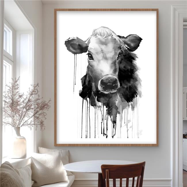 Begin Home Decor C1FM3648JD5Y6N 36 x 48 in. Jersey Cow Gray Cow Framed ...