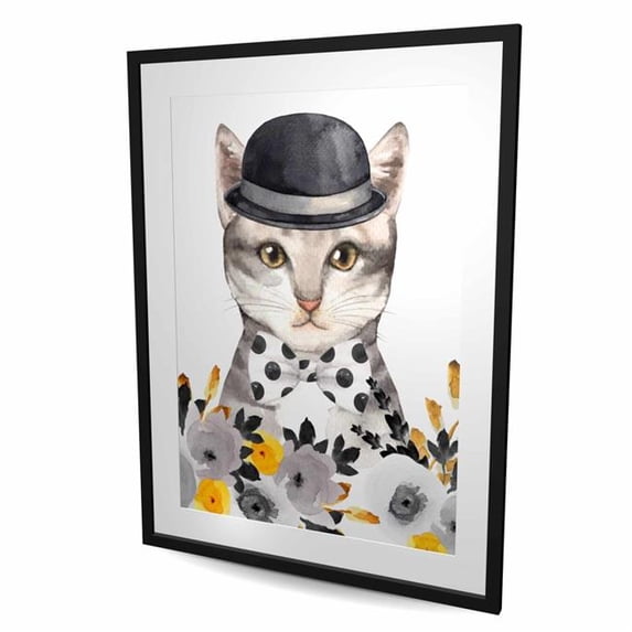 Begin Home Decor C1FM3648MPD487 36 x 48 in. Chic Cat - Yellow Framed ...