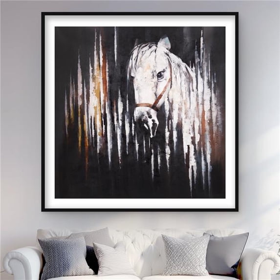 Begin Home Decor C1FM48483K8RF5 48 x 48 in. White Horse in the Dark ...