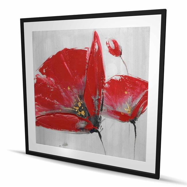 Begin Home Decor C1FM4848VTBUQW 48 x 48 in. Three Red Flowers on Gray ...