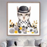 Begin Home Decor C1FM4848X5RDHR 48 x 48 in. Chic Cat - Yellow Framed ...