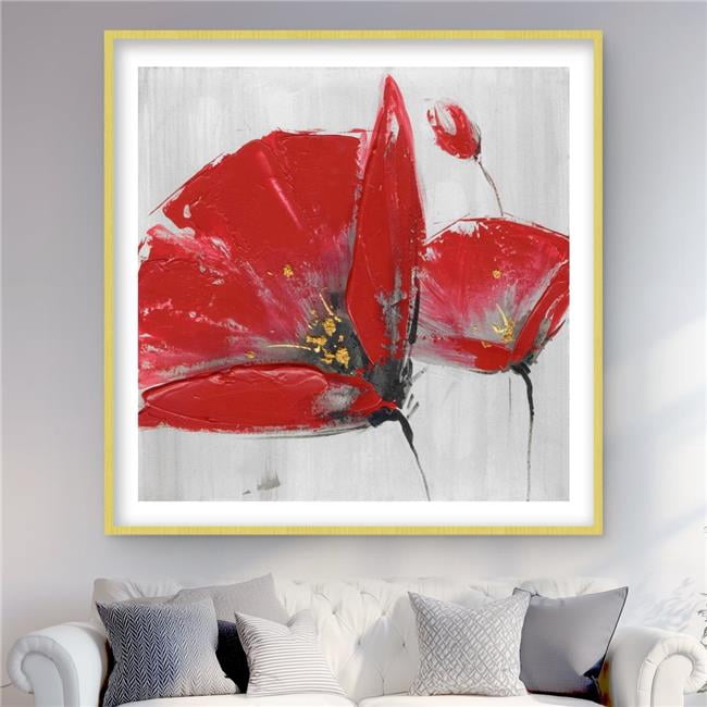 Begin Home Decor C1FM4848Z5DMU3 48 x 48 in. Three Red Flowers on Gray ...