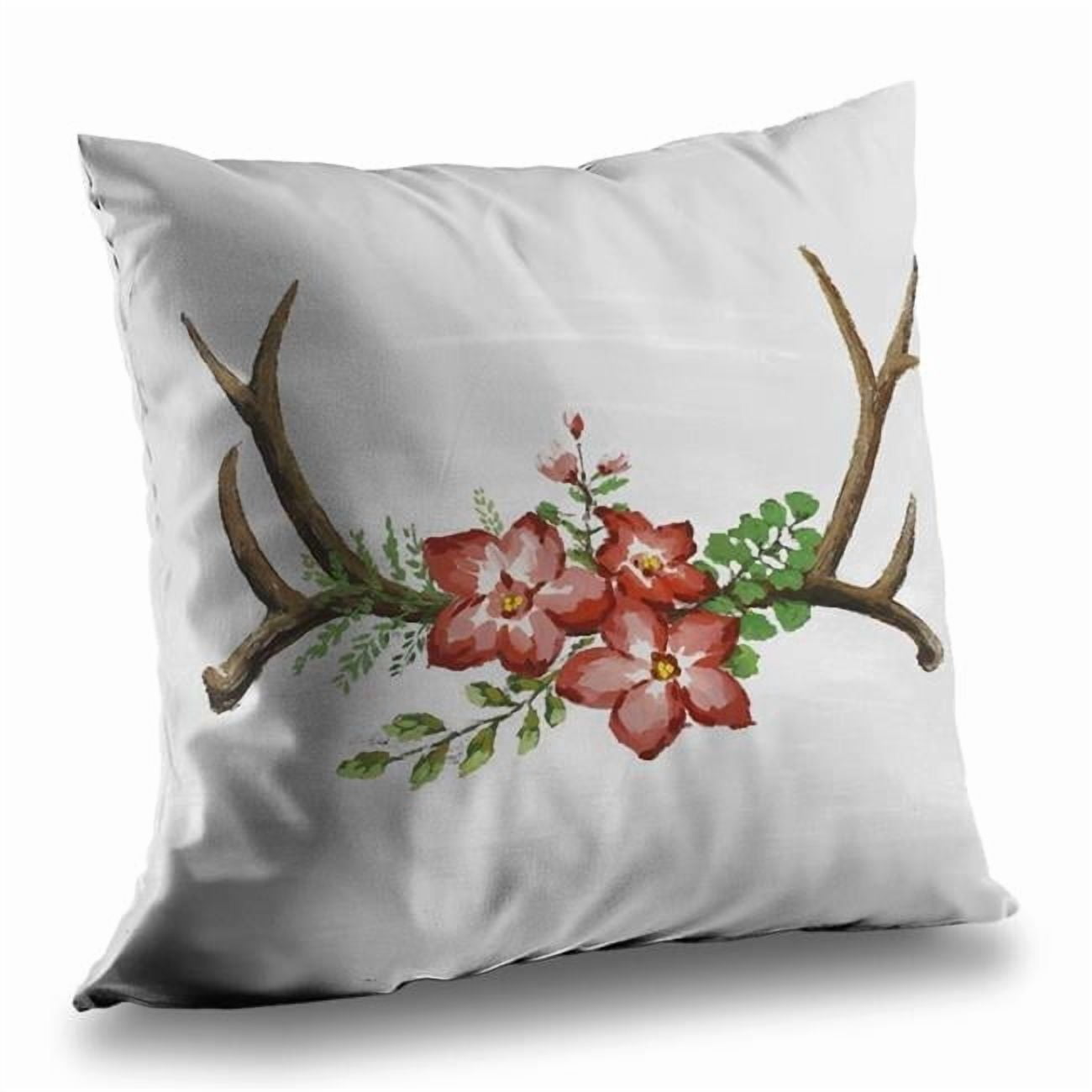 Begin Home Decor C1PT14144IF9SL 14 x 14 in. Deer Horns & Pink Flowers ...