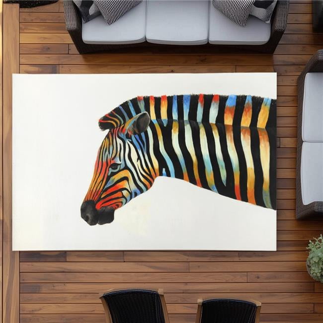 Begin Home Decor C1ROAR57XEH50O 5 x 7 ft. Colorful Zebra Outdoor Area ...