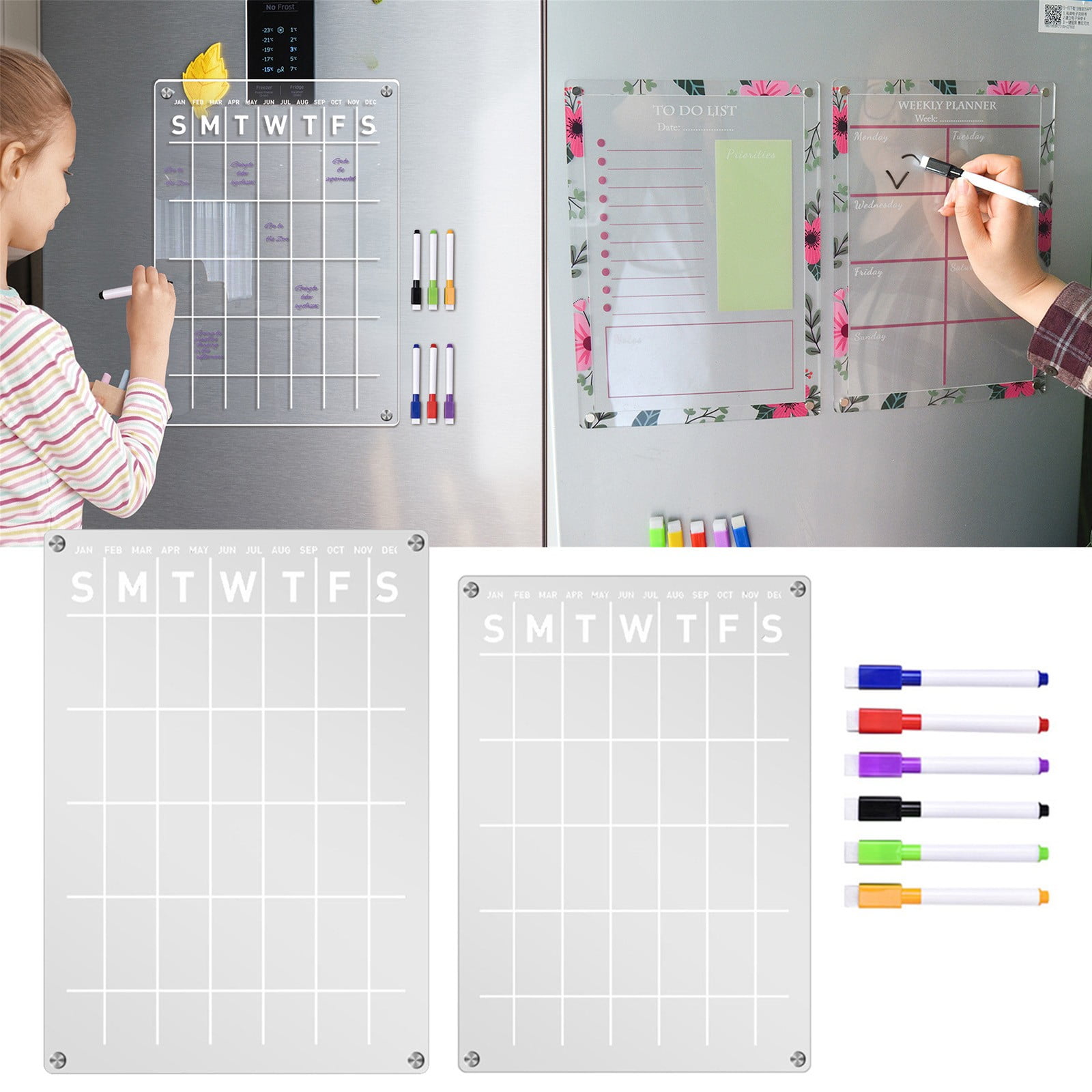 Begine Clearance Acrylic Calendar Magnetics Board for Fridge Reusable ...