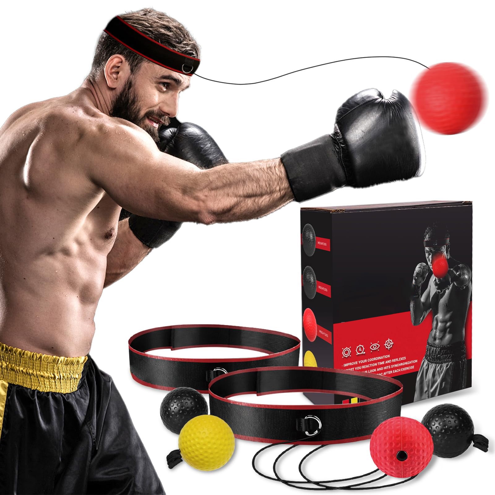 Beginner Boxing Reflex Ball, 4 Balls 2 Headbands, Enhance Reflexes ...