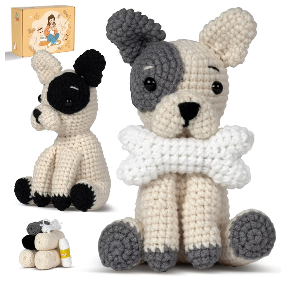 Beginner Crochet Kit 2-Pack French Bulldog Amigurumi Set, Step-by-Step ...