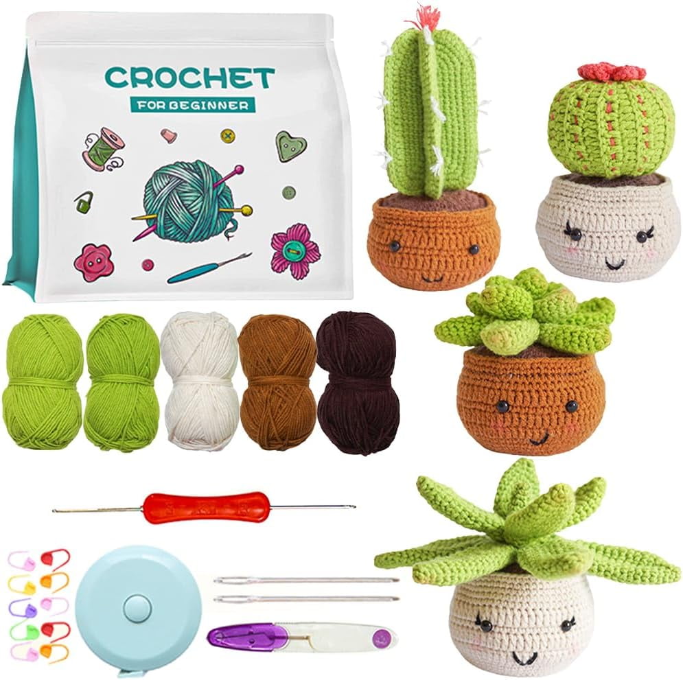 Beginner Crochet Kit Crochet Cactus Plant Starter Kit with Step-by-Step ...