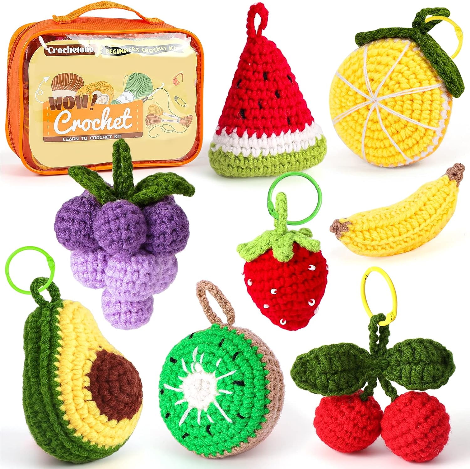 Beginner Crochet Kit - Make Your Own 8 PCS Fruit Crochet, Crochet Kit for Beginners with Step-by ...