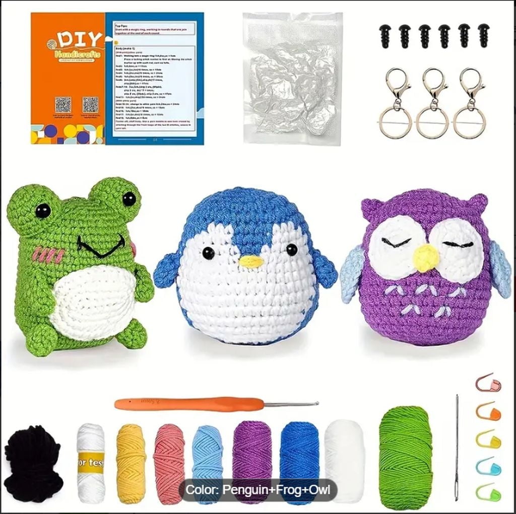 Beginner Crochet Yarn Kit with English Instruction Manual - DIY Cartoon ...