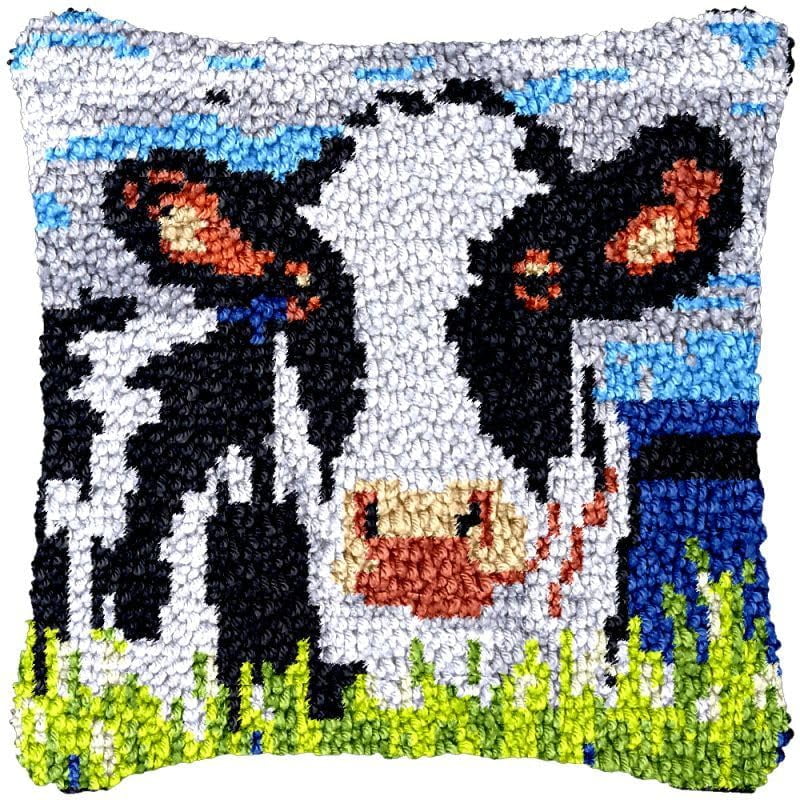Beginner Dairy Cow Latch Hook Kits Pillow Cover Set Sofa Cushion Latch ...