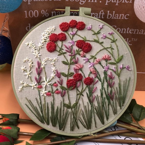 Beginner Embroidery Flower Kit - DIY Hand Embroidery Starter Set with ...