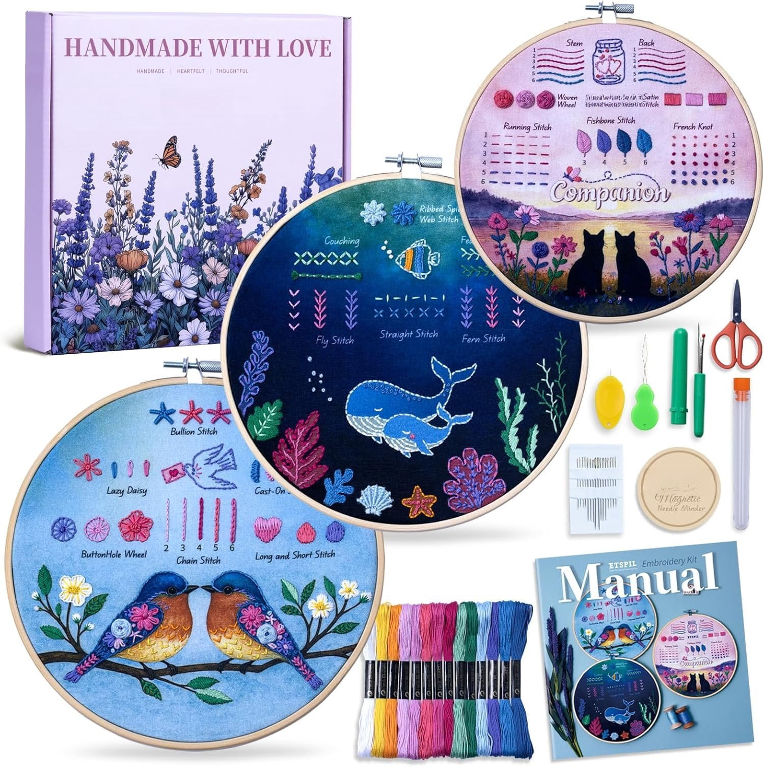 Beginner Embroidery Kit for Teens & - 3-, 19 Stitches, Pre-Stamped ...