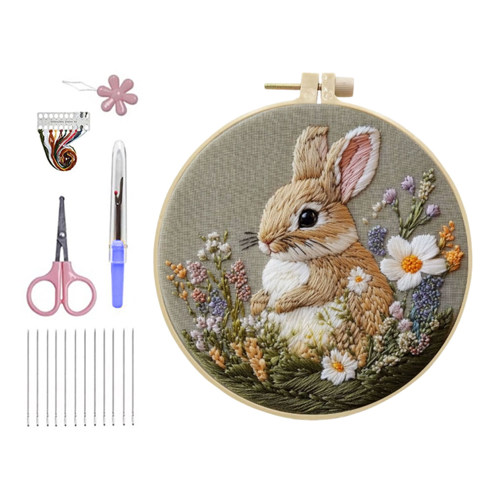 Beginner Embroidery Kit with Rabbit Pattern Includes Scissors Threads ...