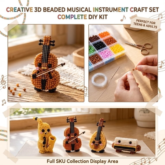Beginner Friendly 3D Beaded Craft Kit, Musical Instrument Themed ...
