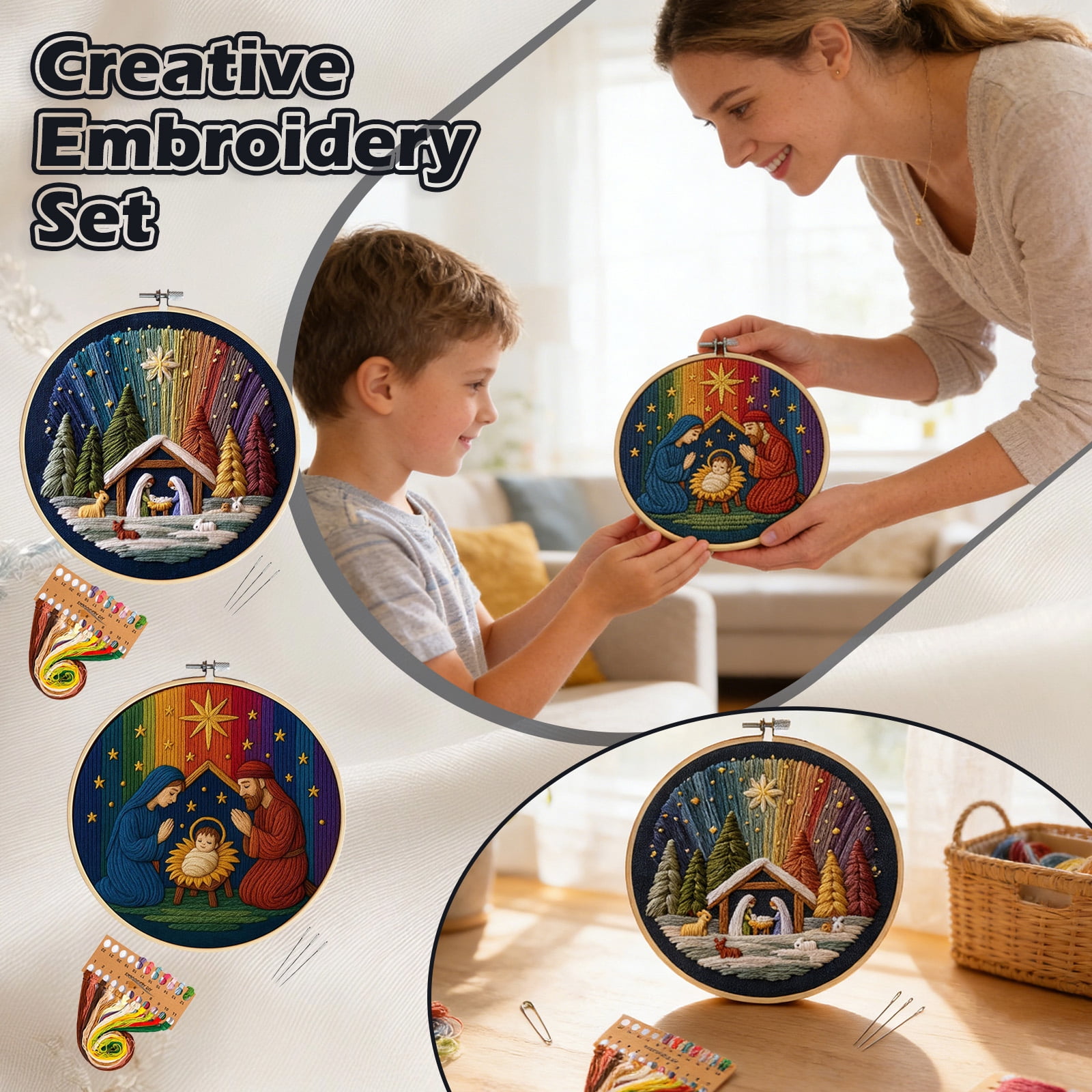 Beginner-Friendly DIY Nativity Scene Embroidery Kit for Christmas ...