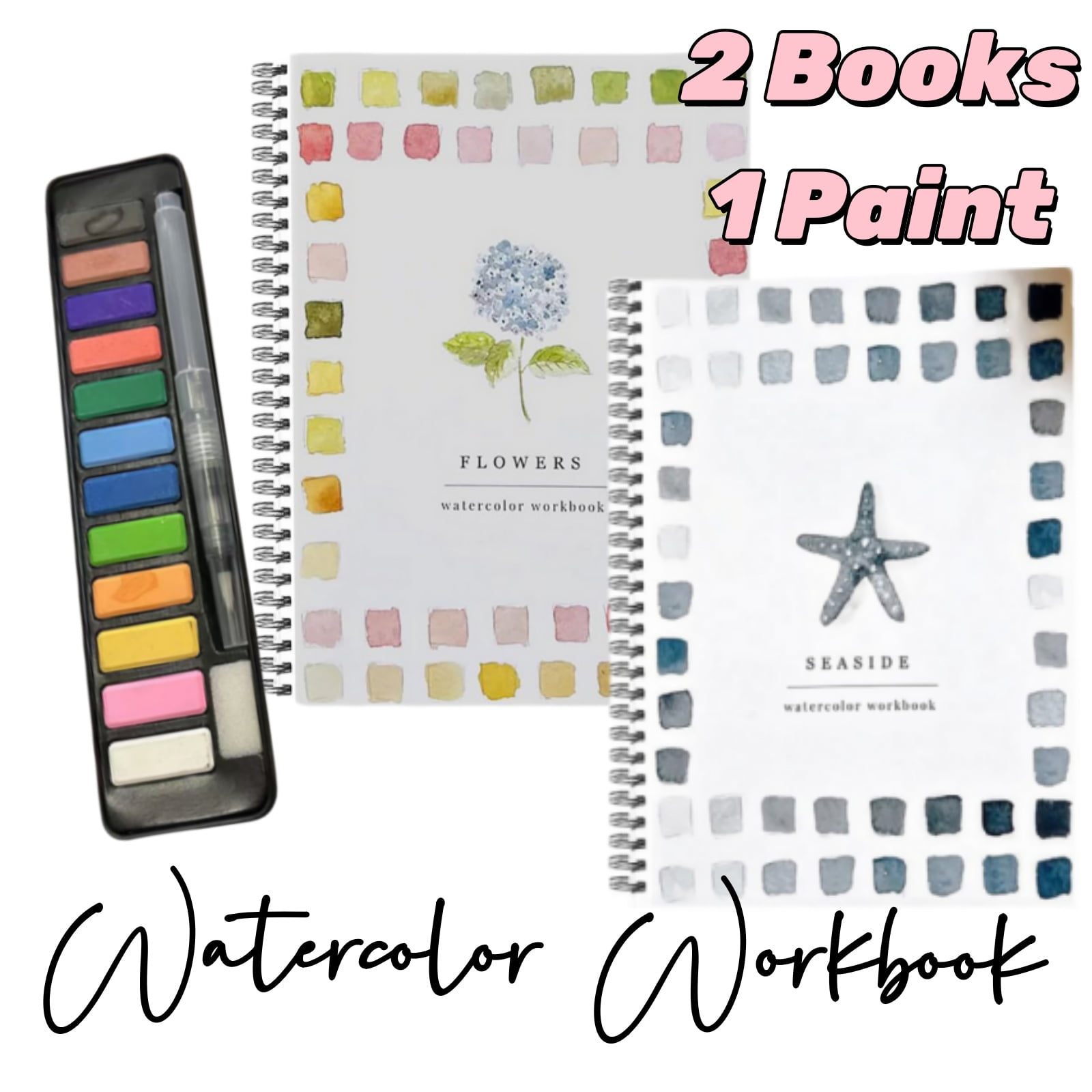 Beginner-Friendly Watercolor Workbook, 12 Colors Paint Set with Brush ...