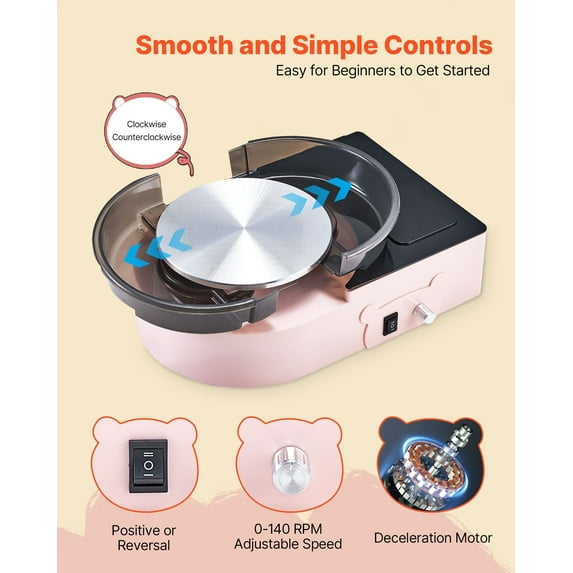 Beginner Pottery Wheel Kit, 6 Inch Portable Pink Clay Spinner with Foot ...