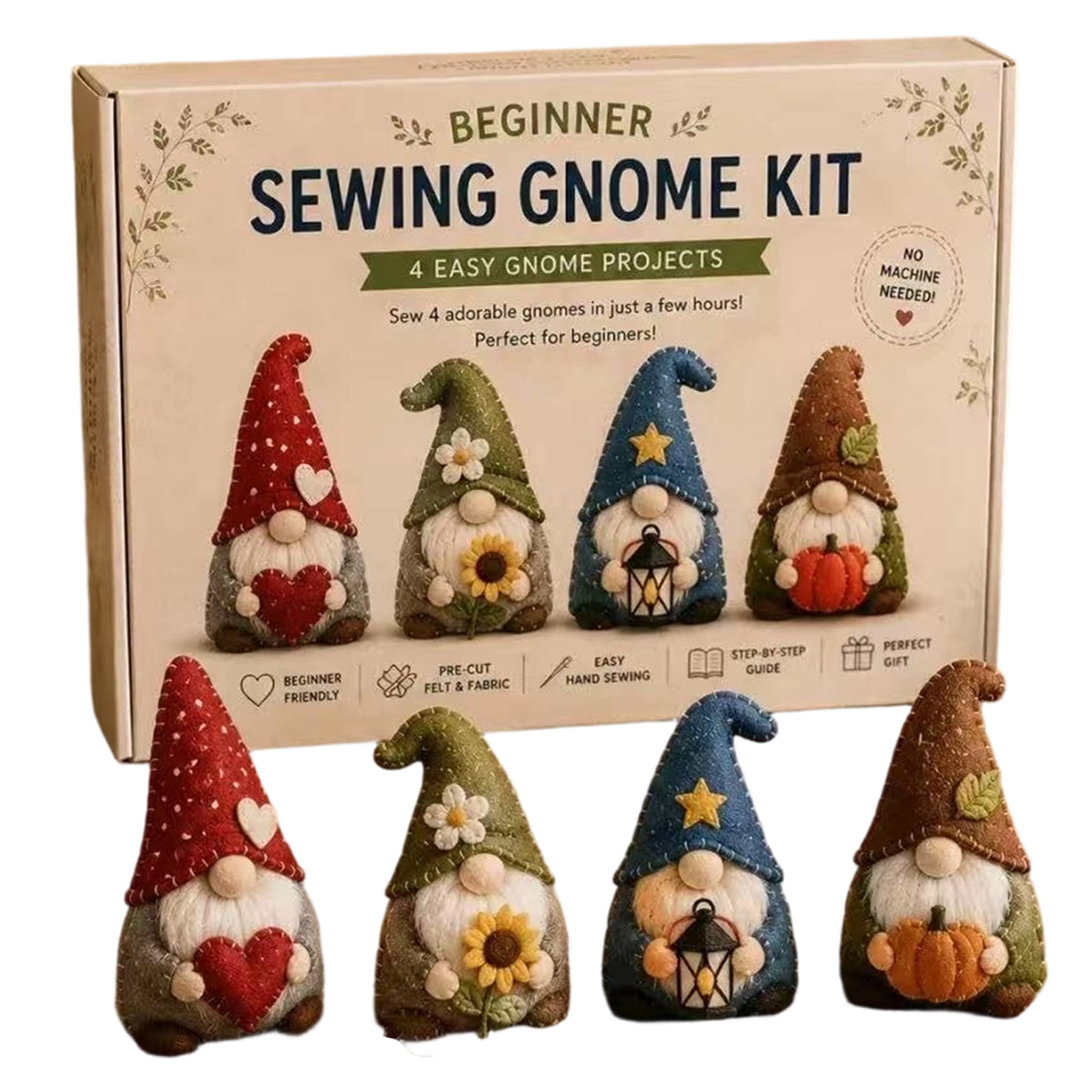 Beginner Sewing Gnome Kit DIY 3D Felt Craft Set for Adults Includes Pre ...