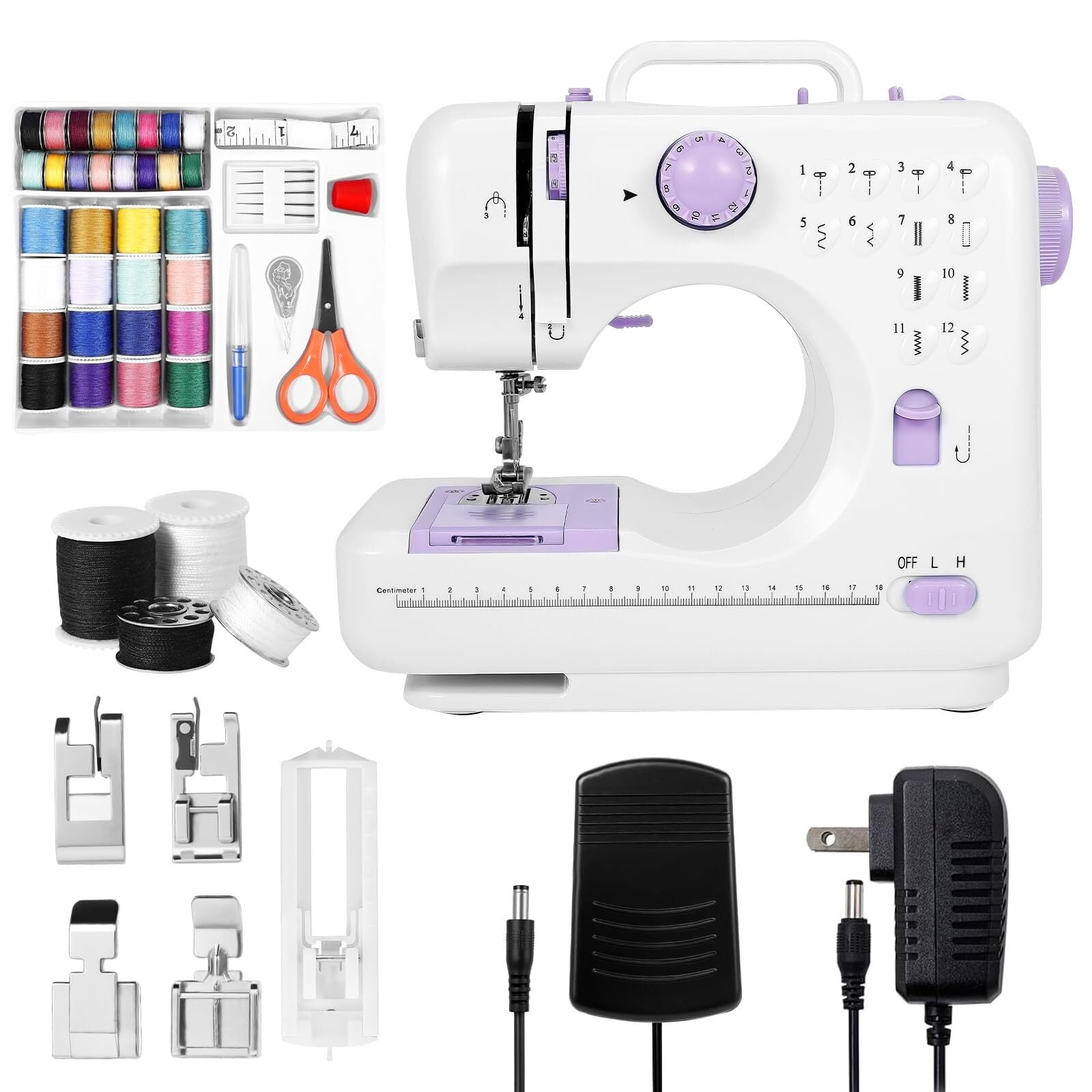 Beginner Sewing Machine with 12 Stitch Patterns, Adjustable 2-Speed ...