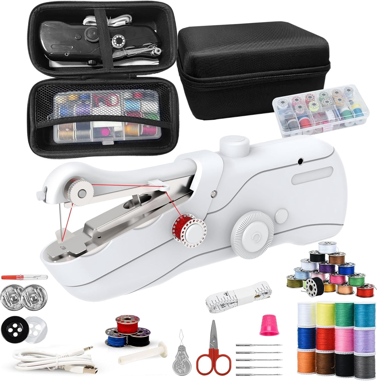 Beginner's Sewing kit with Storage Handheld Sewing Machine, Portable ...