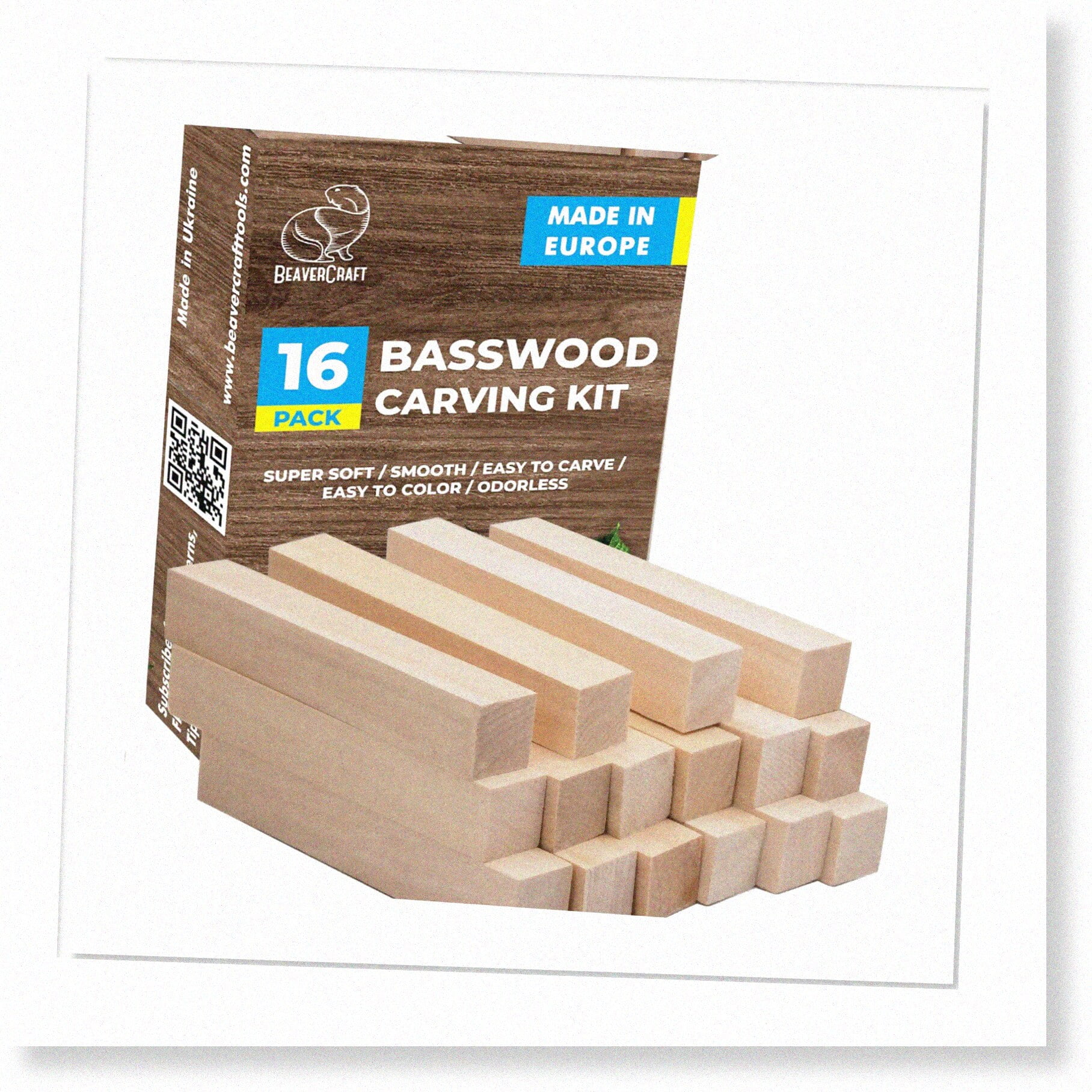 Beginner's Wood Carving Kit - 16pcs Soft Wood Blocks for Whittling and ...