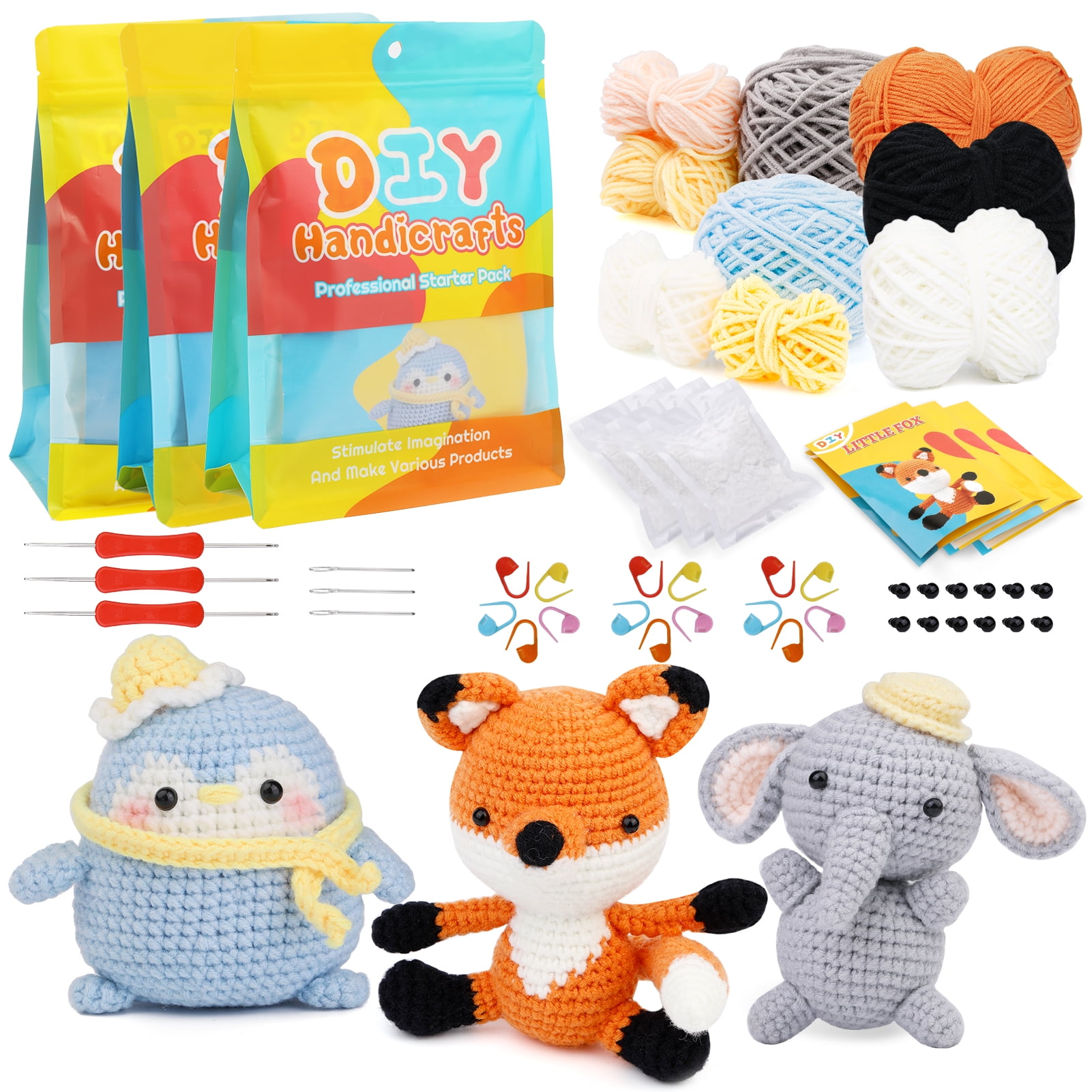 Beginners Crochet Kit, 3 Pack Cute Small Animals Kit for Beginers and ...