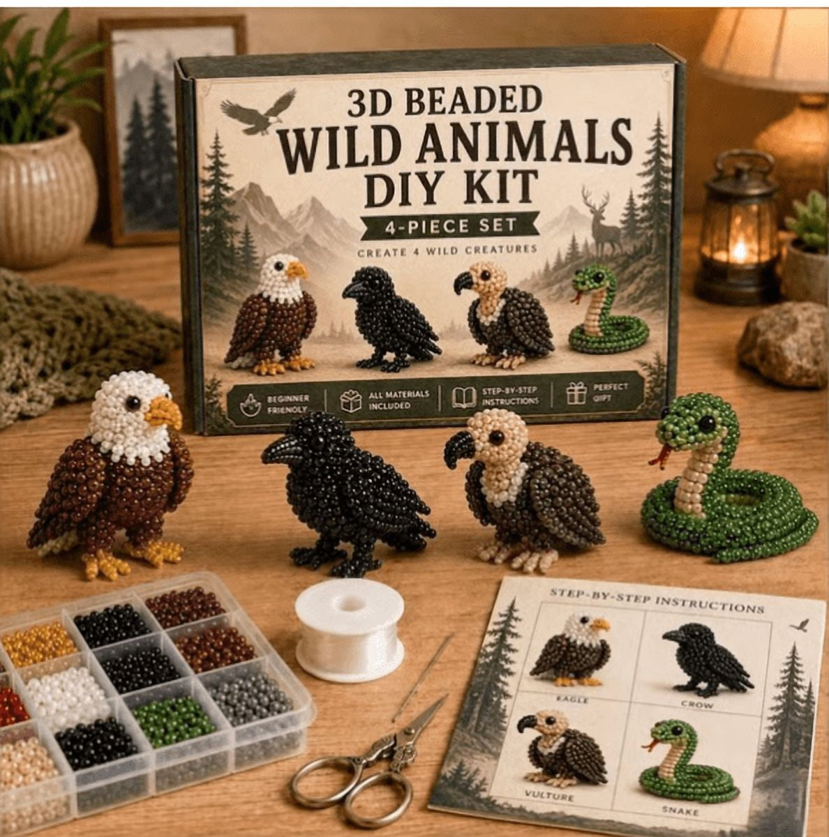 Beginners Friendly Wildlife Beading Craft Set, Tiny 3D Beaded Animal ...