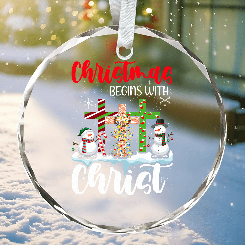 Begins With Christ Snowman Christian Cross 1 Ornament Home Decoration ...