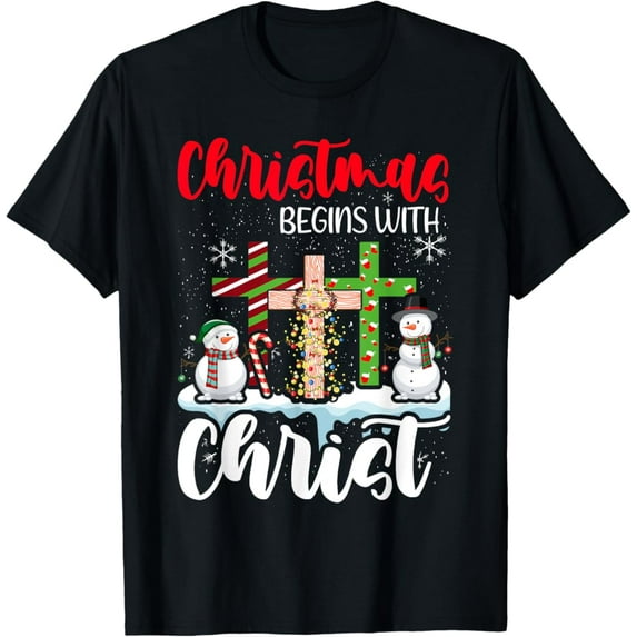 Begins With Christ Snowman Christian Cross T-Shirt Tshirt All Size S ...