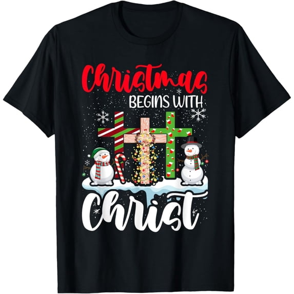 Begins With Christ Snowman Christian Cross T-Shirt - Walmart.com