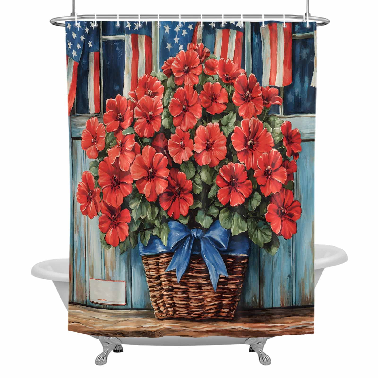 Begonia Flower Shower Curtain for Bathroom, American Flag Retro ...