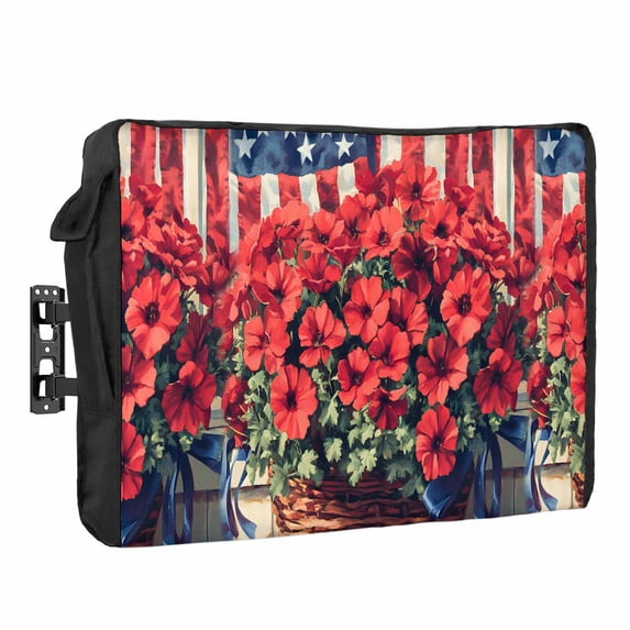 Begonia Flower Waterproof Outdoor TV Cover, American Flag Outside ...