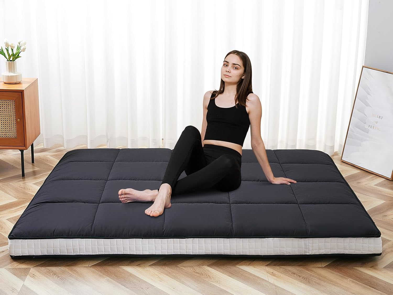 Begonia.K Japanese Floor Futon Mattress, 4" Thicken Foldable and ...