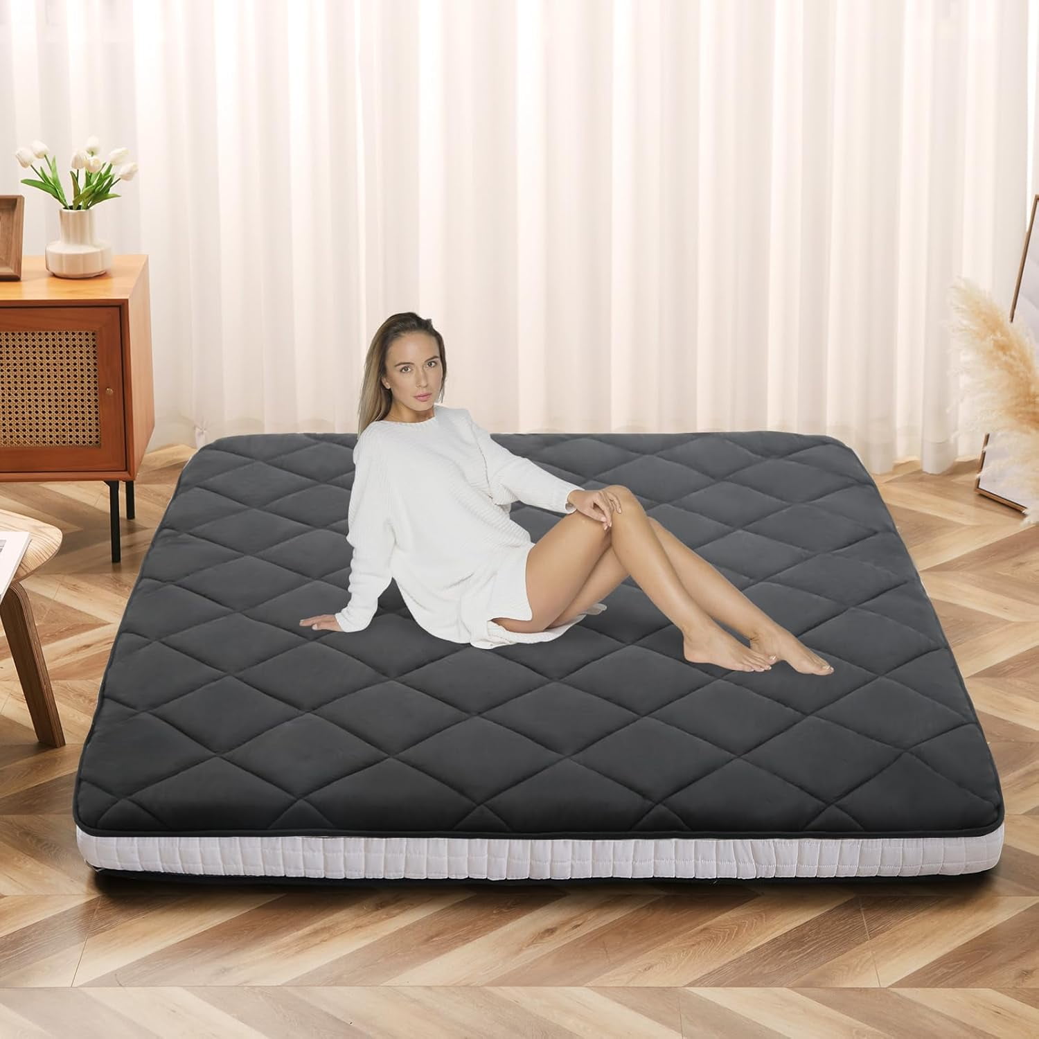 Begonia.K Japanese Floor Futon Mattress, Extra Thick Foldable and ...