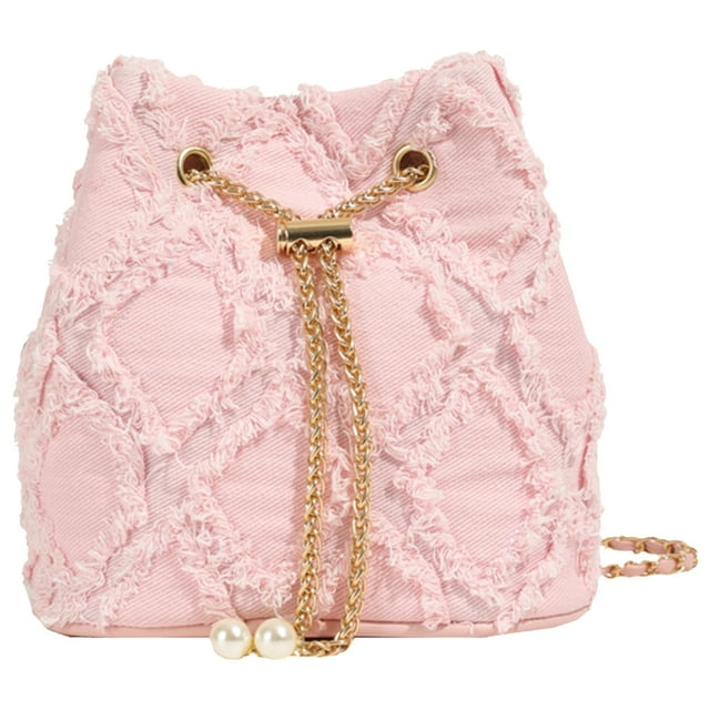 Begsfte Denim Bucket Bag Diamond Pattern Women Shoulder Bag Drawstring ...