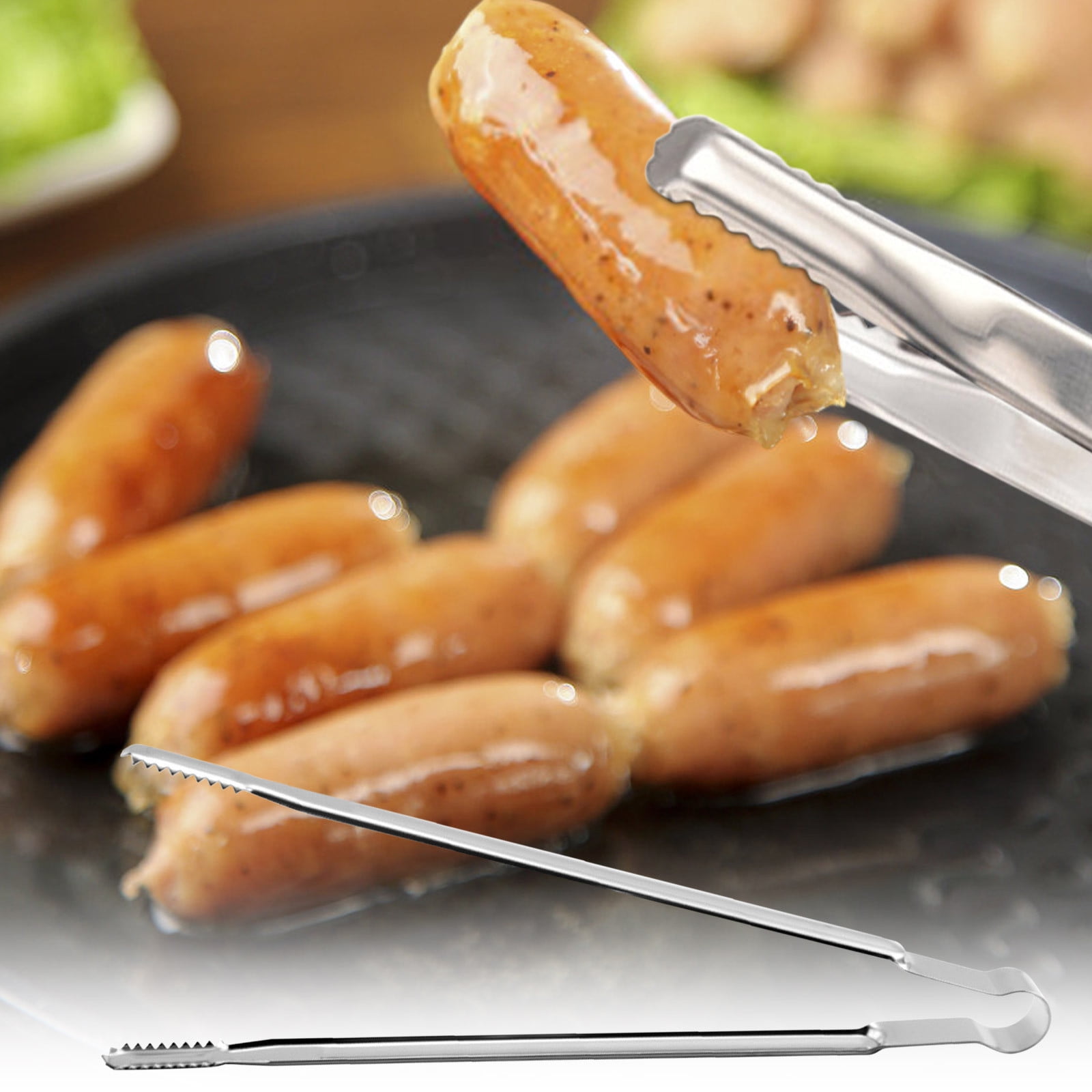 Begzeat BBQ Sausage Turning Tongs with Teeth, Kitchen Stainless Sausage ...