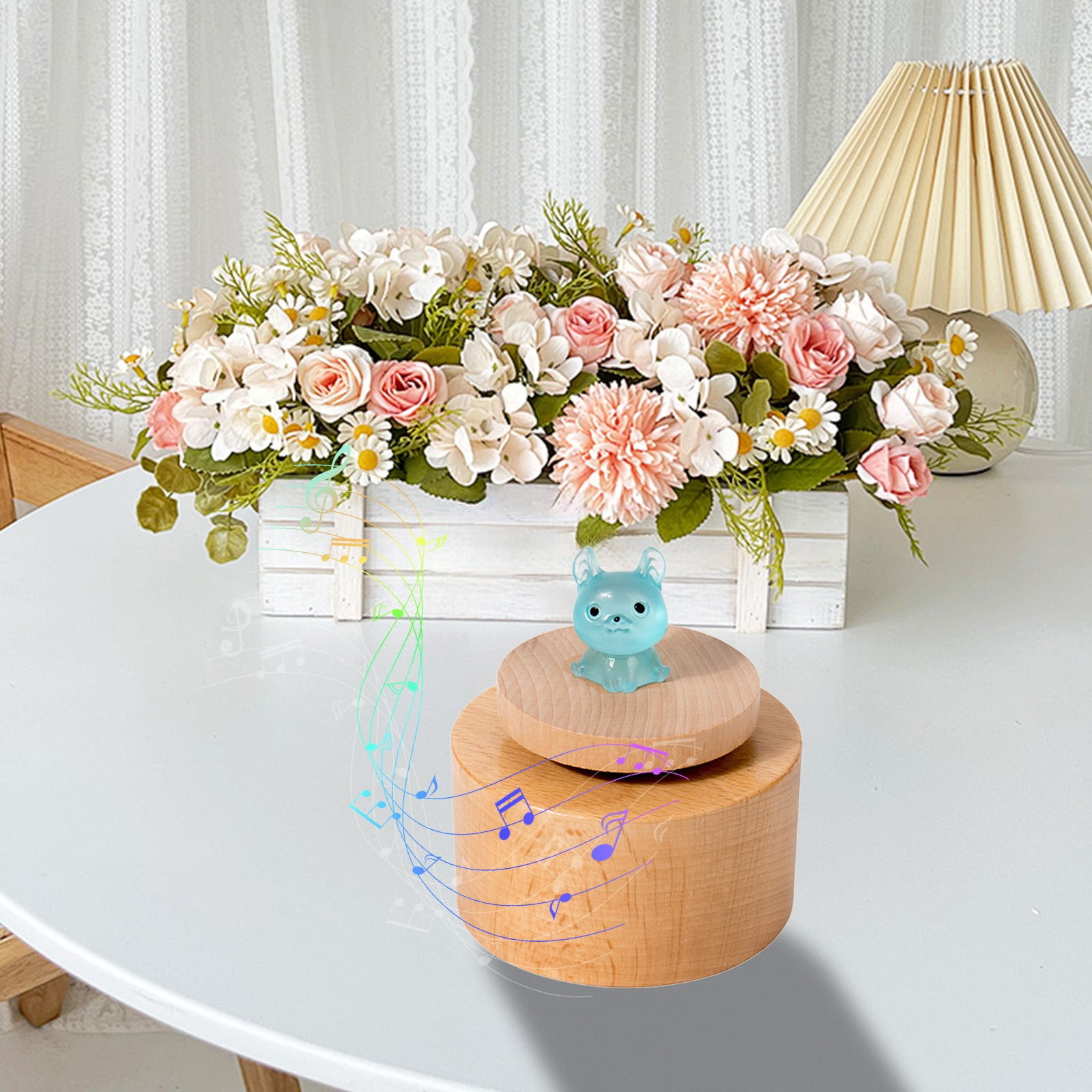 Begzeat Mini Luminous Circular Music Box, Little Animals Wooden ...