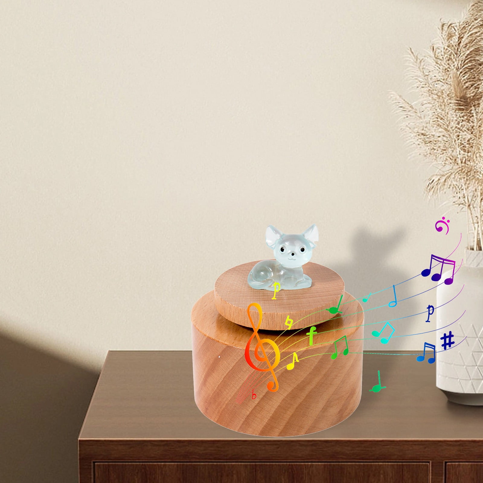 Begzeat Mini Luminous Circular Music Box, Little Animals Wooden ...