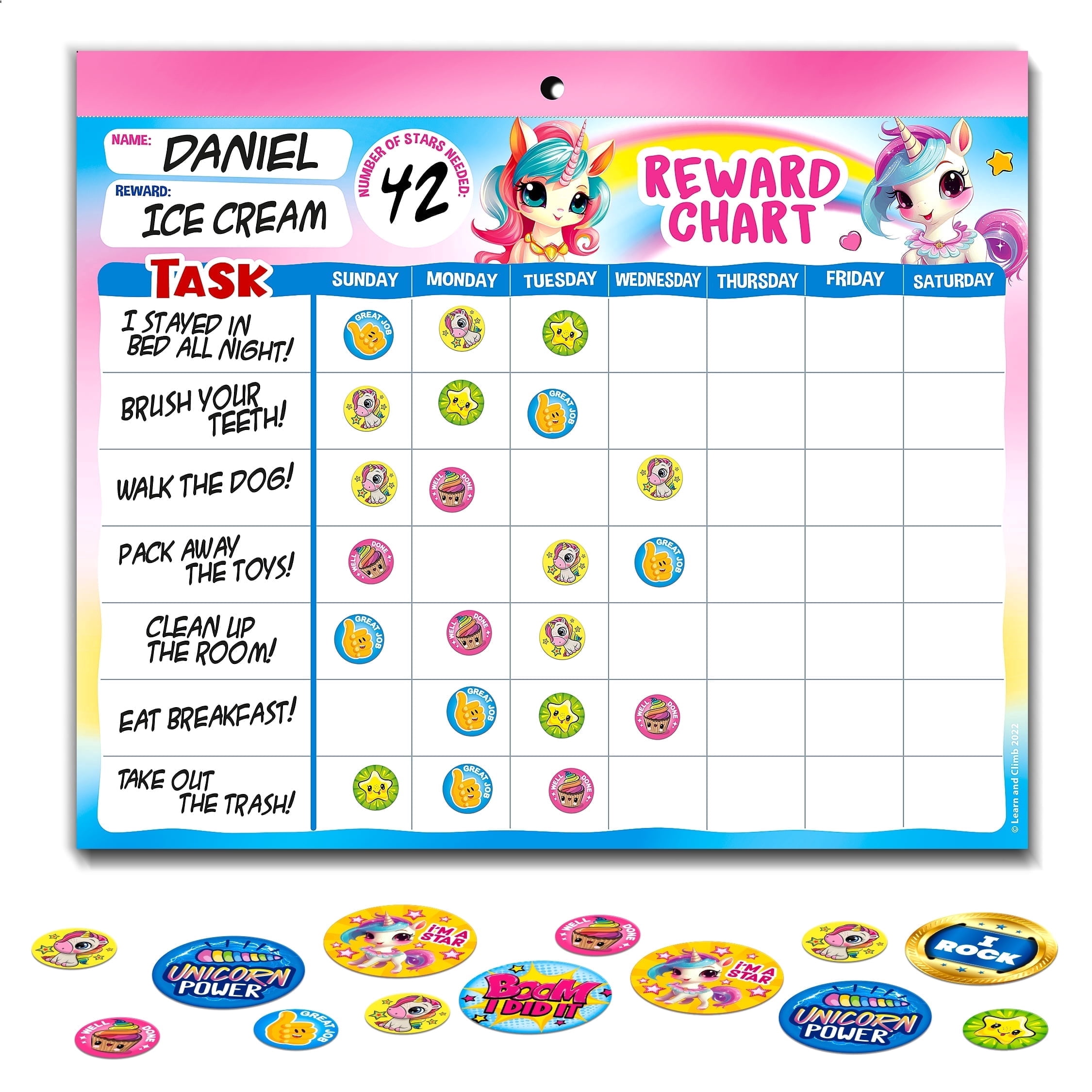 Learn & Climb Behavior Reward Chart System Unicorn Pad with 26 Chore ...