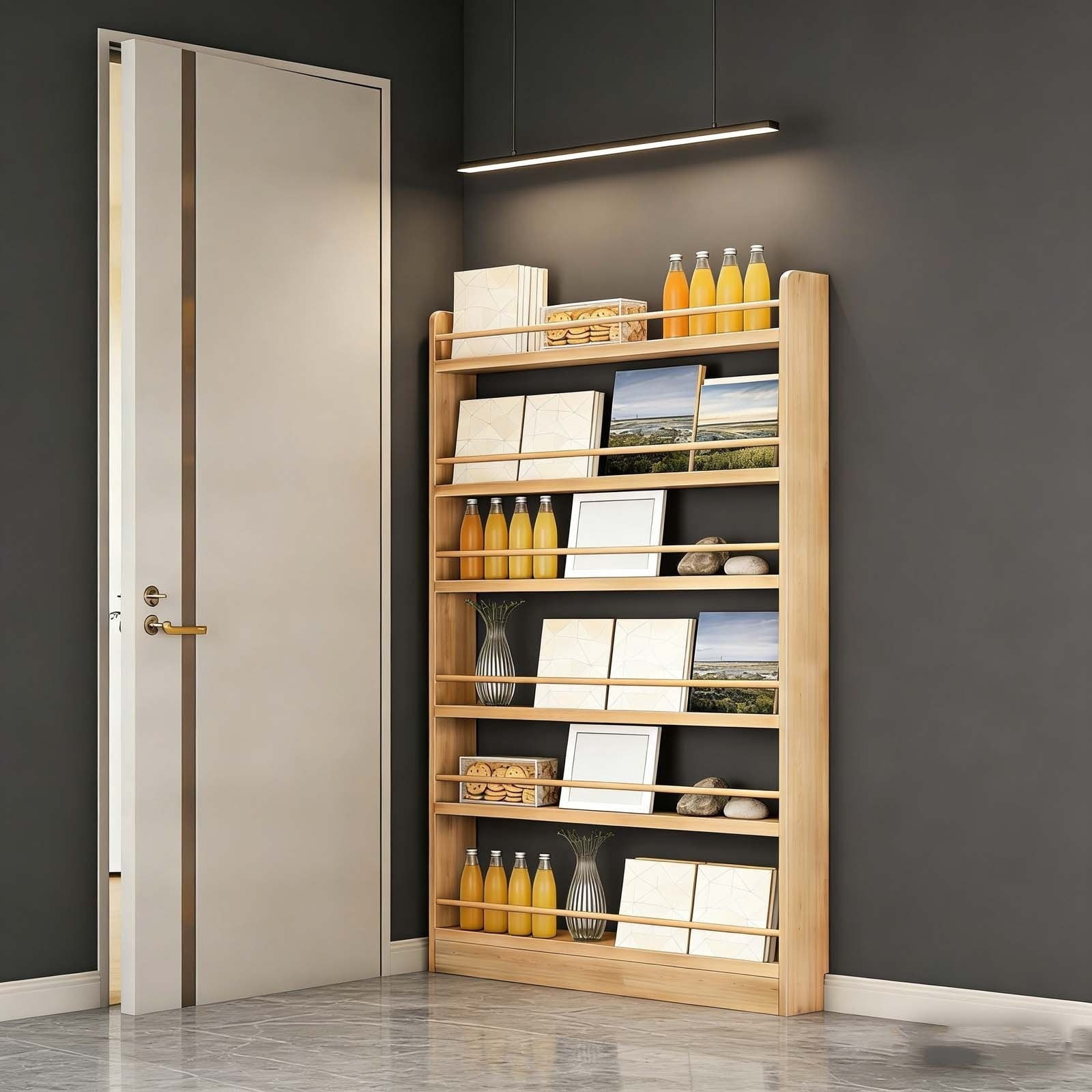 Behind Door 6 Tier Slim Bookcase - Wall Mount Hidden Storage Organizer ...