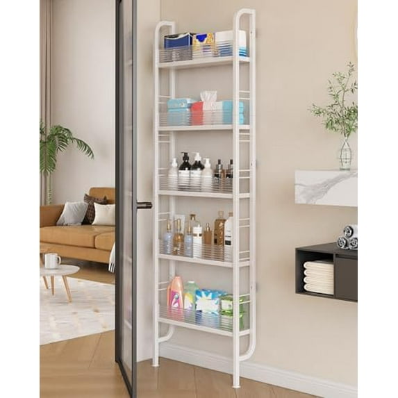 Behind The Door Bathroom Shelf Narrow 5-Tier, Slim Space-Saving Storage ...