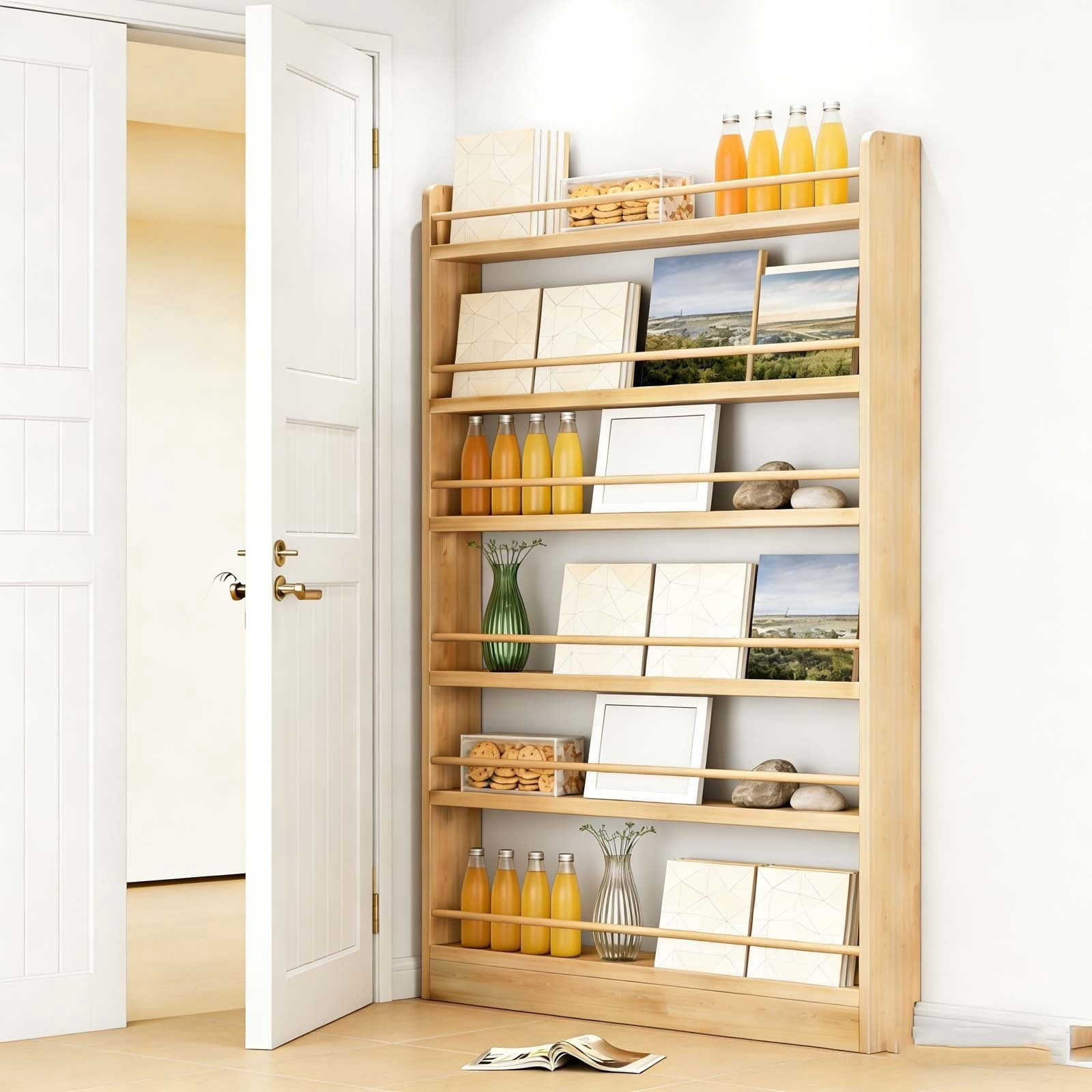 Behind Door Storage Cabinet | Slim Wall Mount Bookshelf 6-Tier, Space ...