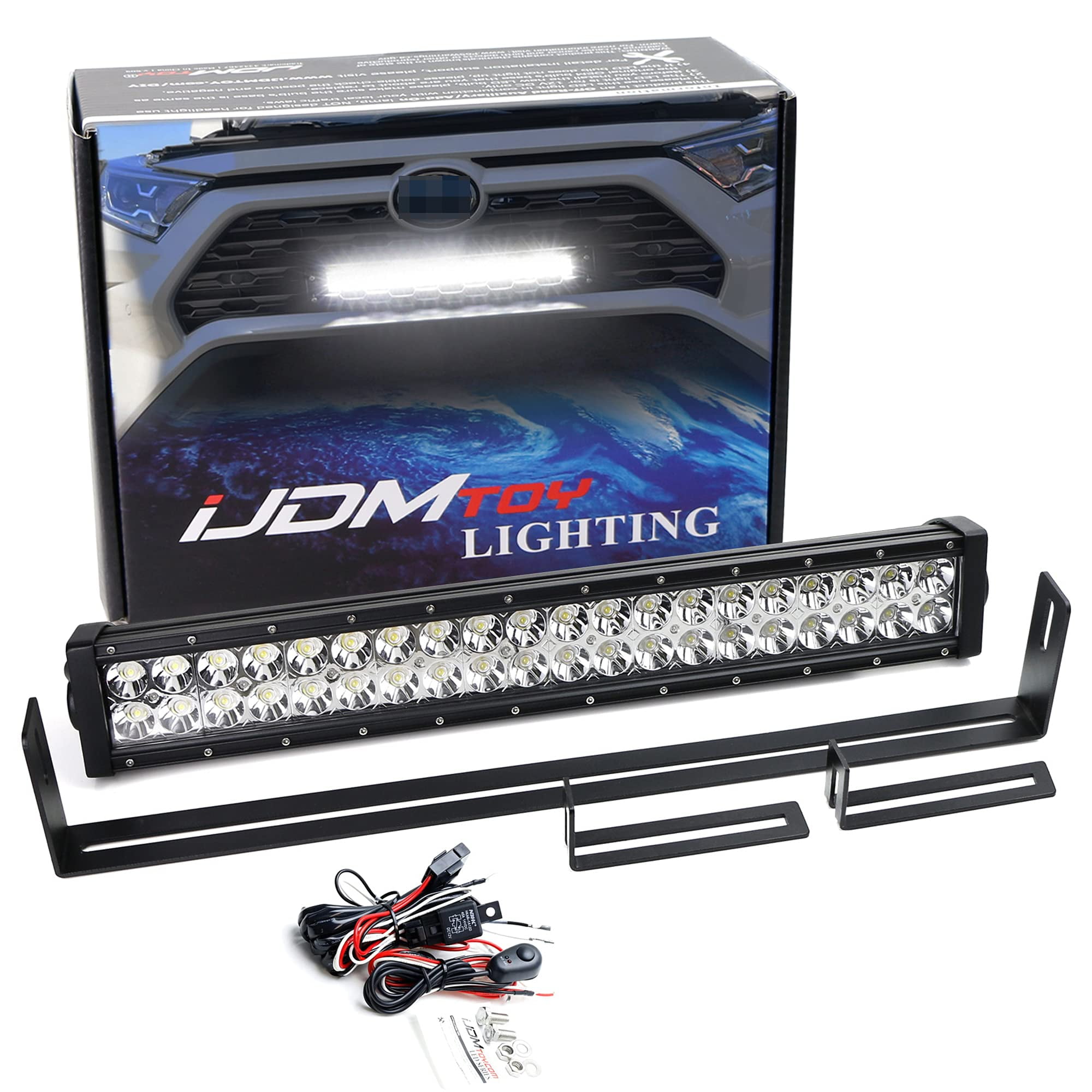 Behind Front Grille 20-Inch LED Light Bar Kit For 2019-up Toyota RAV4, Includes 120W High Power ...