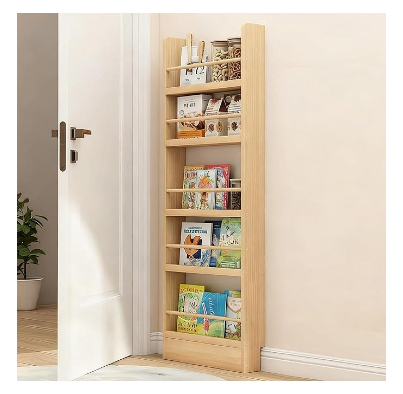 Behind The Door Bookshelf, Kids Wooden Door Shelf 3/4/5/6 Tier ...