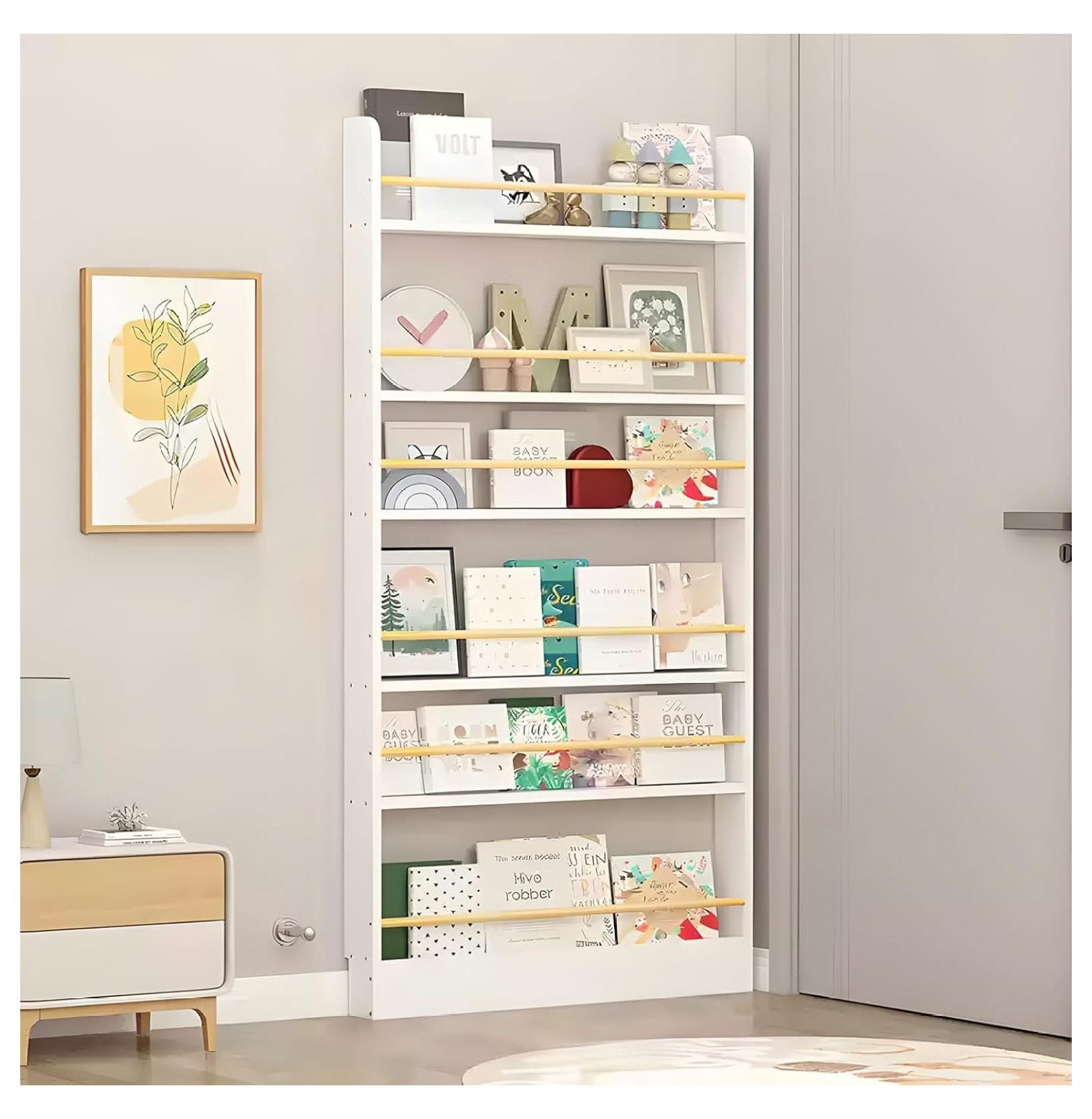 Behind The Door Bookshelf, Wooden Behind Door Bookshelf 6-Tier, Space ...